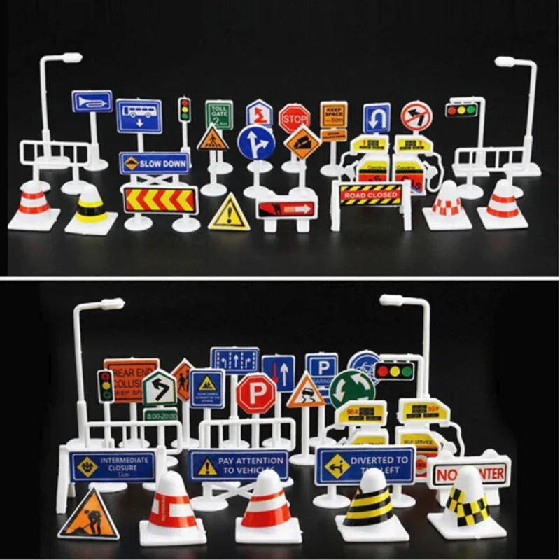 28pcs English Road Sign Mini Traffic Signs Road Light Block Car ...