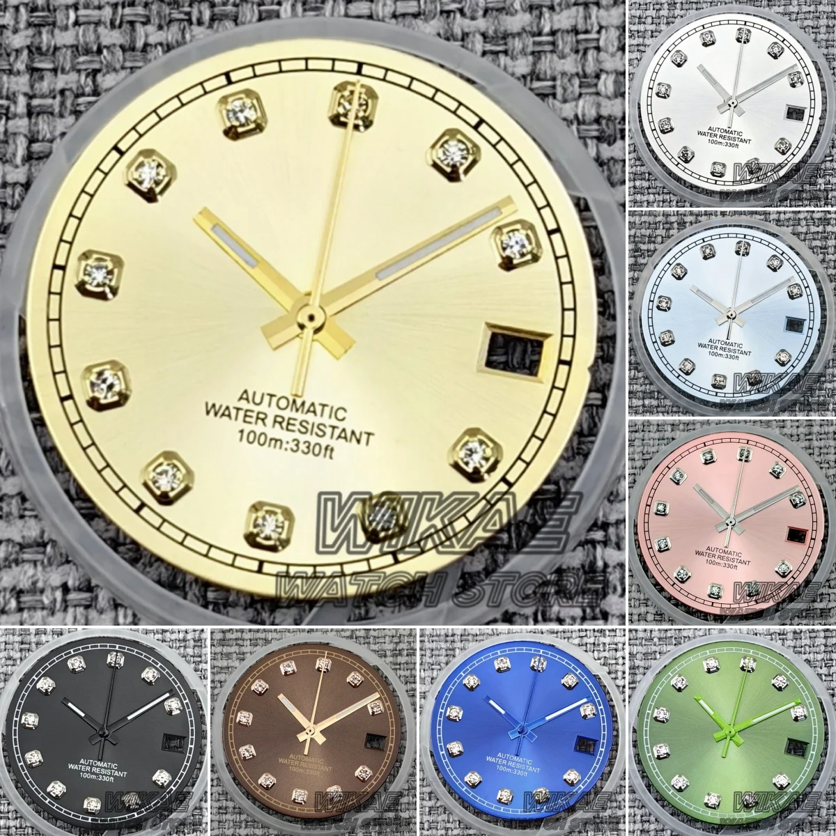 29MM D-J Style Diamond Dial And Hand Set Black Blue Pink Gold White ...