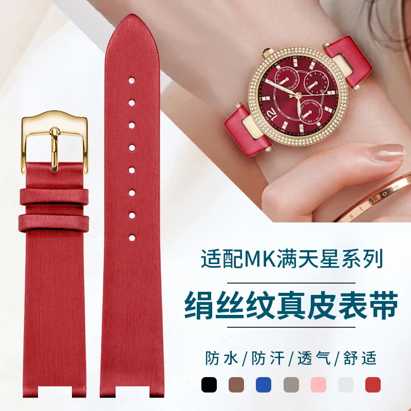MICHAEL KORS MK Starry Sky Red Notched Genuine Cowhide Leather Watch ...