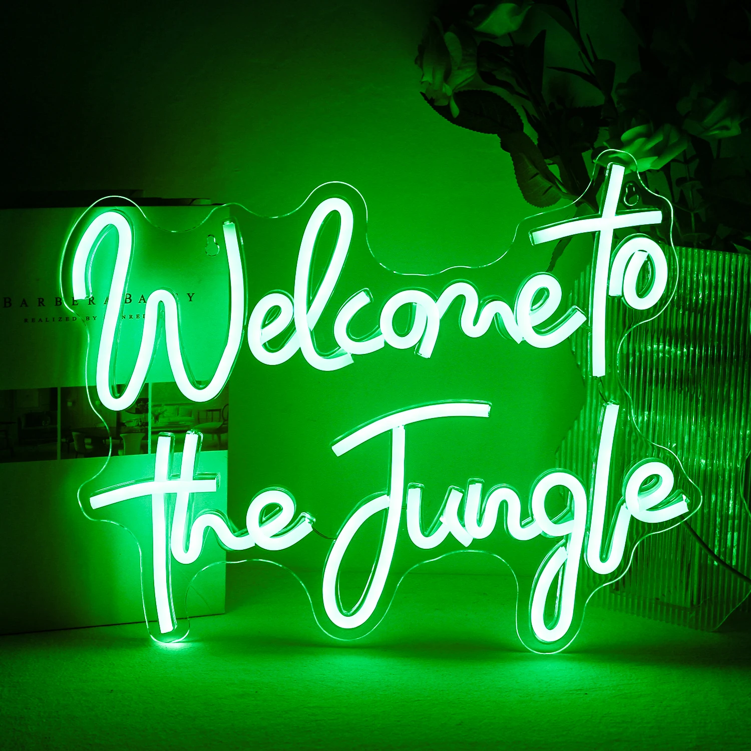 Welcome To The Jungle Neon Led Sign Lights Room Decor Green Word Light ...