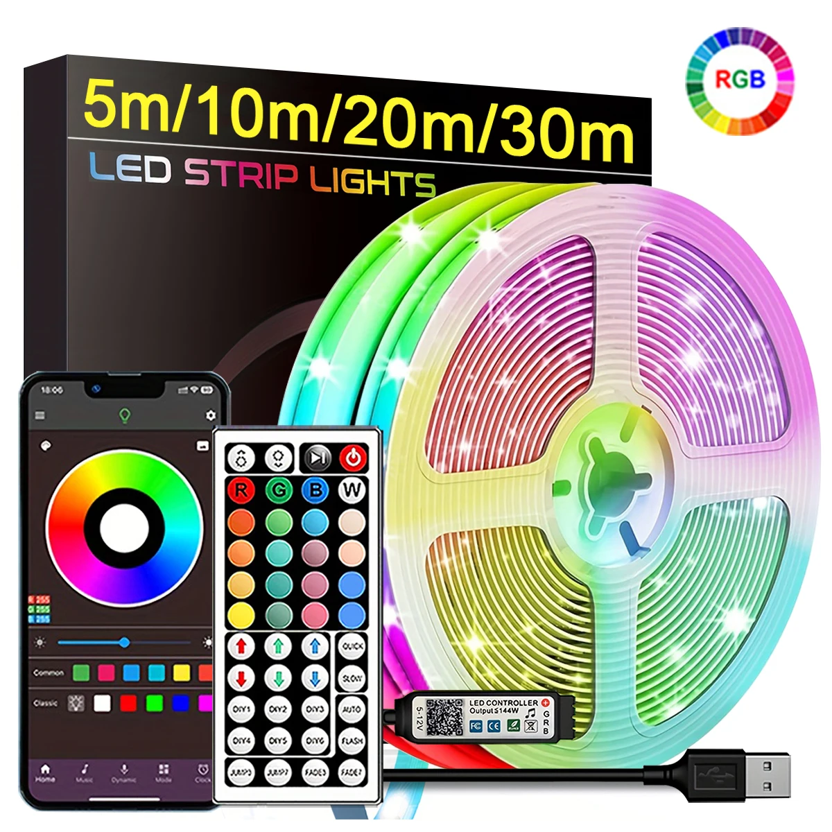 RGB-Led-Strip-Verlichting-5m-10m-20m-30m-Led-Kamer-Licht-met-APP ...