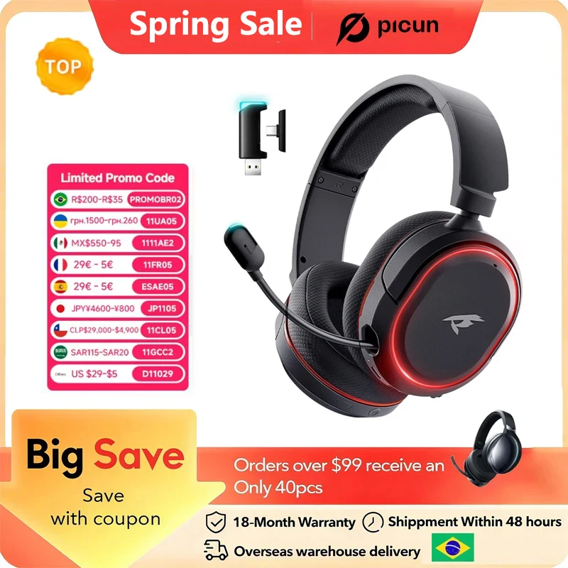 Picun G2 2.4G Wireless Gaming Headset Bluetooth Headphones 5ms Low ...