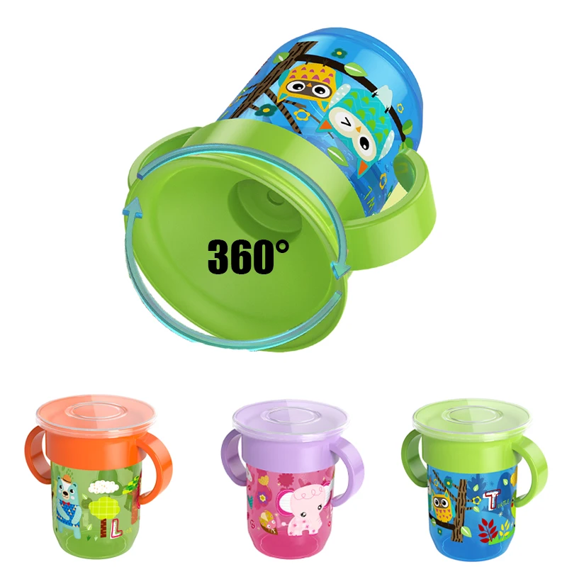 360-Rotated-Cartoon-Baby-Learning-Drinking-Cup-with-Double-Handle-Flip ...