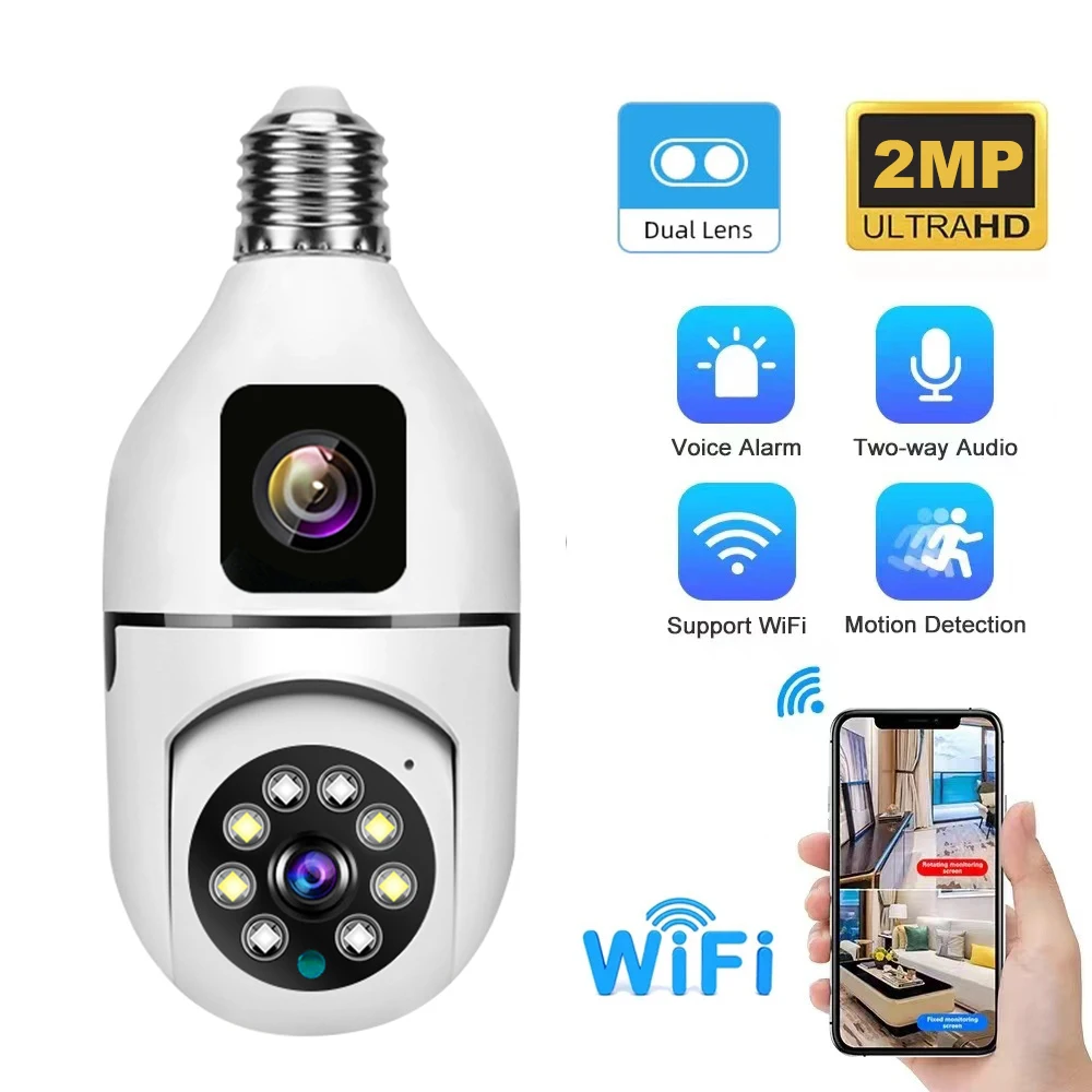 Mini Wifi Dual Lens Camera 1080P Night Vision E27 Bulb 360° Indoor ...