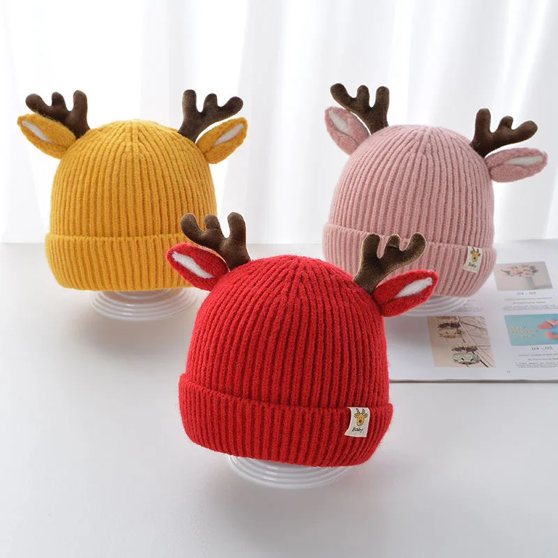 Cute-Cartoon-Antlers-Baby-Knit-Hat-Winter-Warm-Beanie-Cap-for-Infant ...