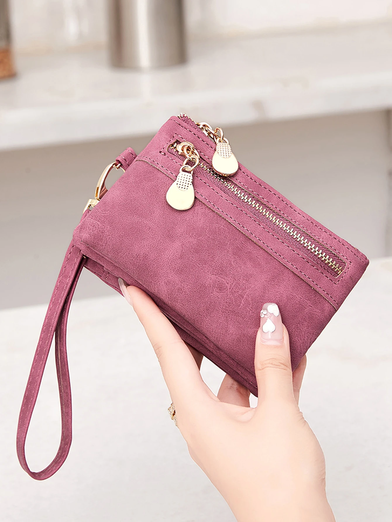 Retro double fold PU leather short wallet with zipper coin pocket ...