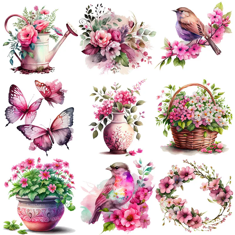 9Pcs-Pack-Pink-Flower-Bird-Sticker-DIY-Craft-Scrapbooking-Album-Junk ...