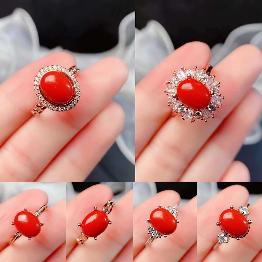 S925 Sterling Silver Wedding Jewelry | Red Coral Sterling Silver Ring ...