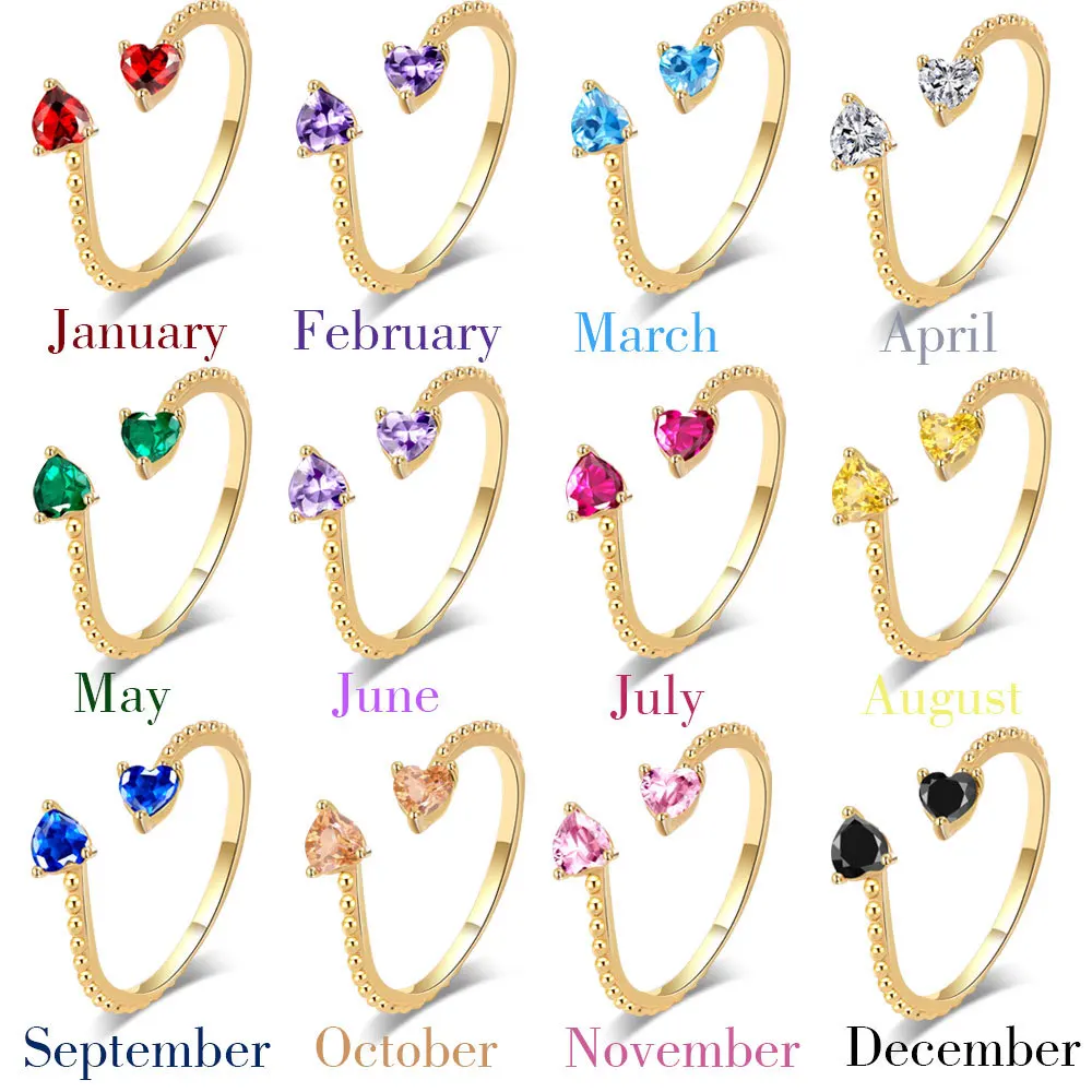 Double-Heart-Birthstone-Rings-For-Women-Stainless-Steel-12-Month ...