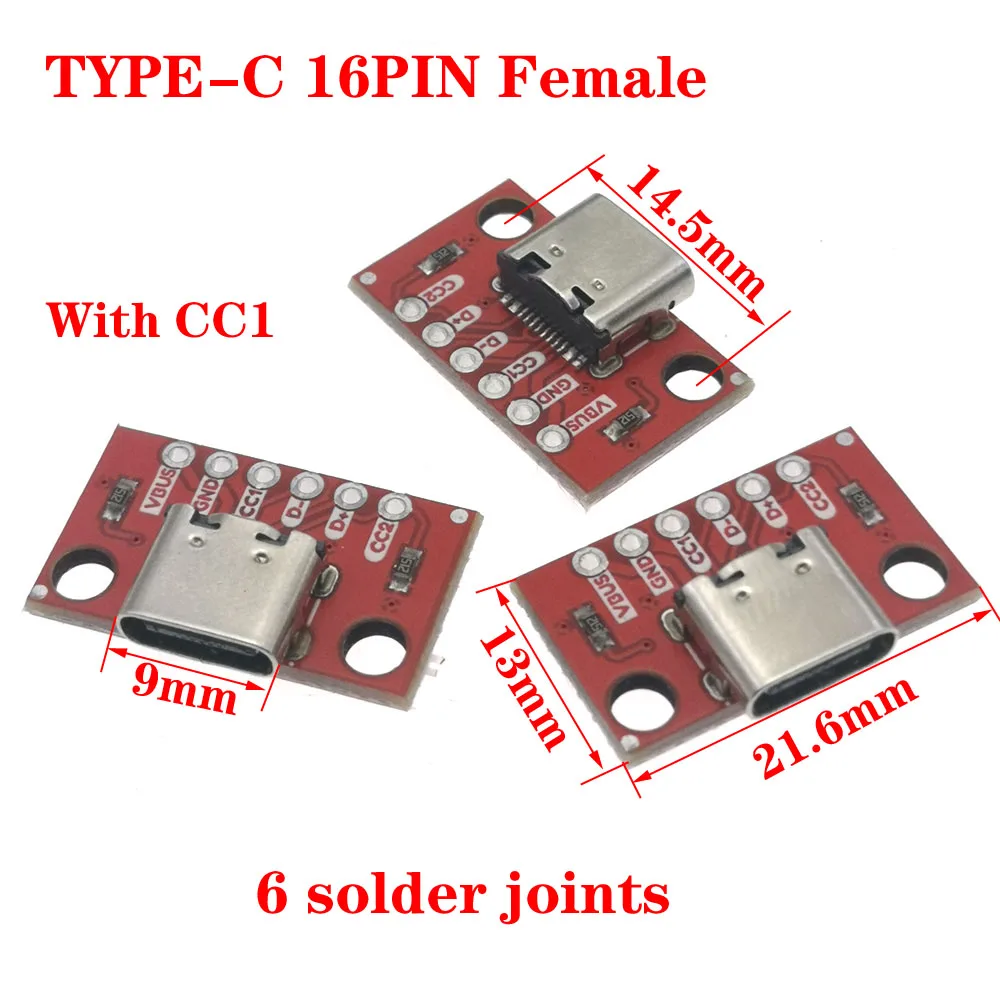 5PCS 16Pin 2.54mm USB TYPE-C to PCB 6/8/12 Solder joints Data ...