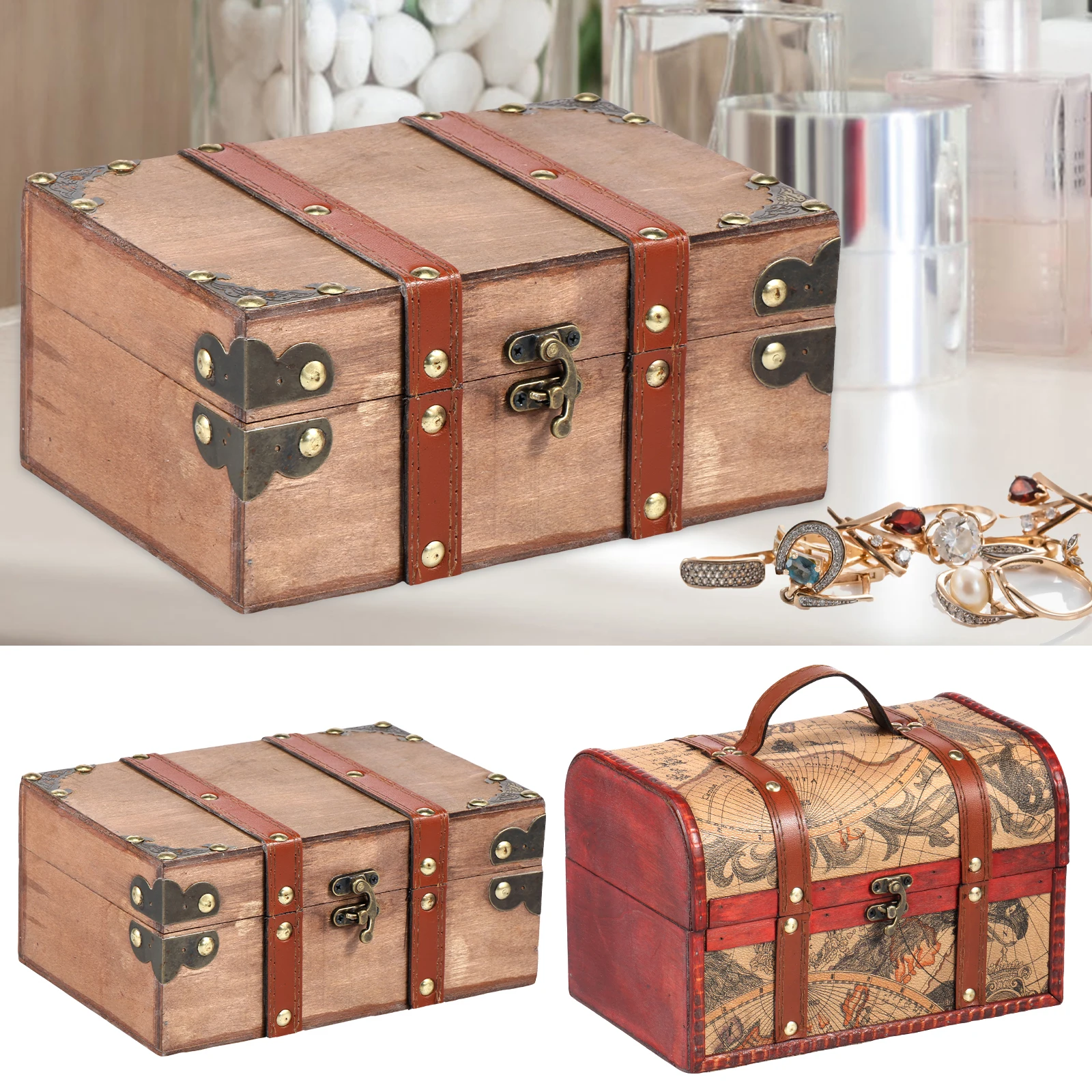 Wooden-Storage-Box-Vintage-Treasure-Jewellery-Box-Pirate-Treasure-Chest ...