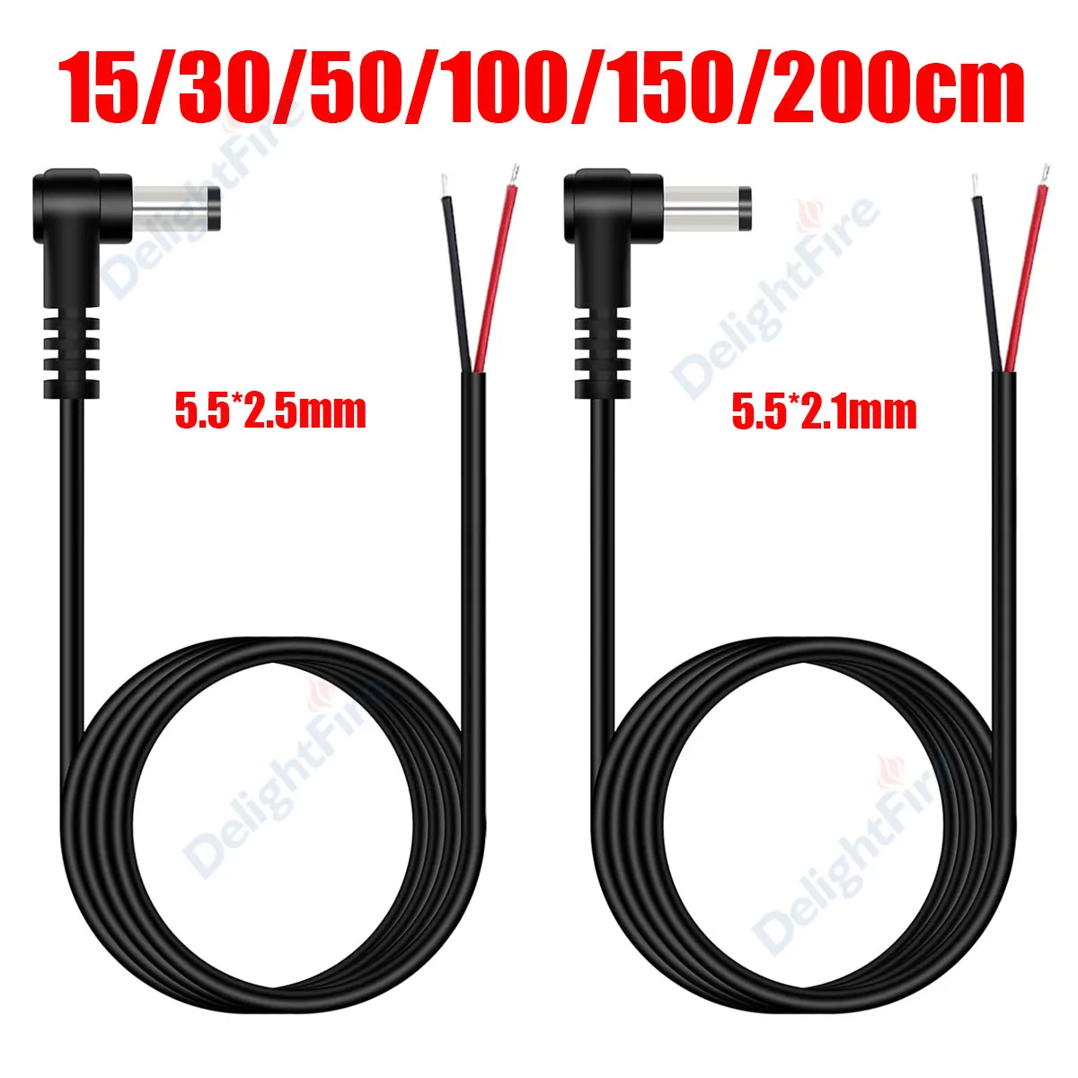 Right Angle Male Plug to Bare Wire DC Power Pigtail Cable for CCTV ...