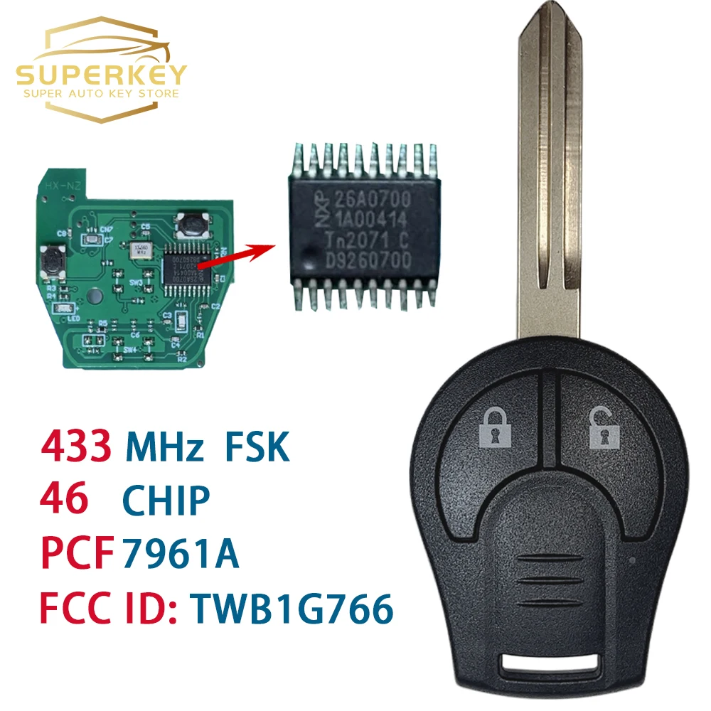 SUPERKEY-TWB1G766-Remote-Car-Key-PCF7961A-46-Chip-433MHz-For-Nissan ...