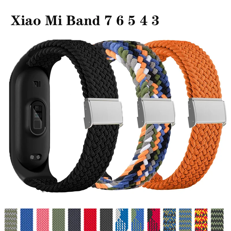 Bracelet-for-Mi-band-7-Strap-Elastic-adjustable-metal-Nylon-Braided ...