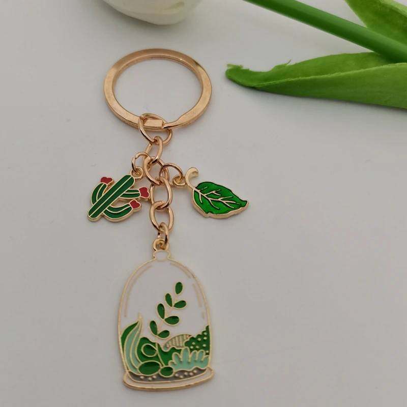 Creative enamel key chain cactus flower bonsai key chain green plant ...