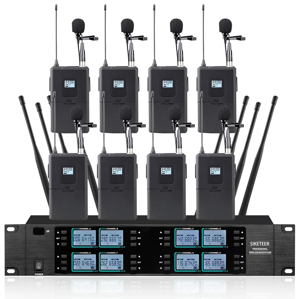 Wireless-Microphone-System-Professional-8-Channel-UHF-Lavalier-Mic-Set ...