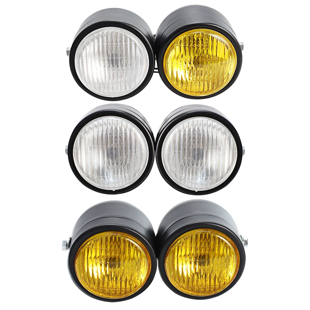 Luz de doble cabezal H4 negra para motocicleta, faro doble Dominator ...