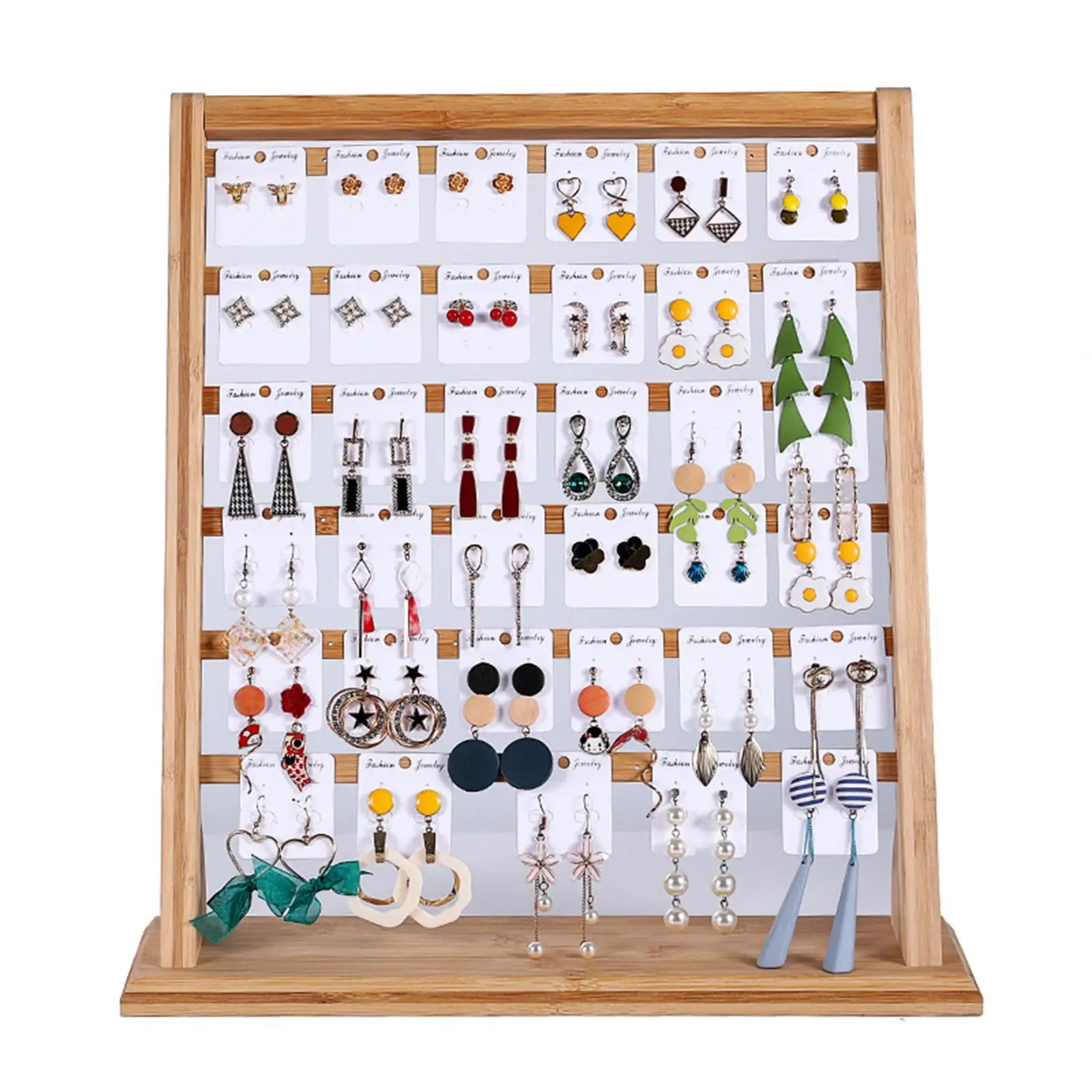 Wooden Earrings Display Rack 60 Holes Ring Necklace Jewelry Stands ...