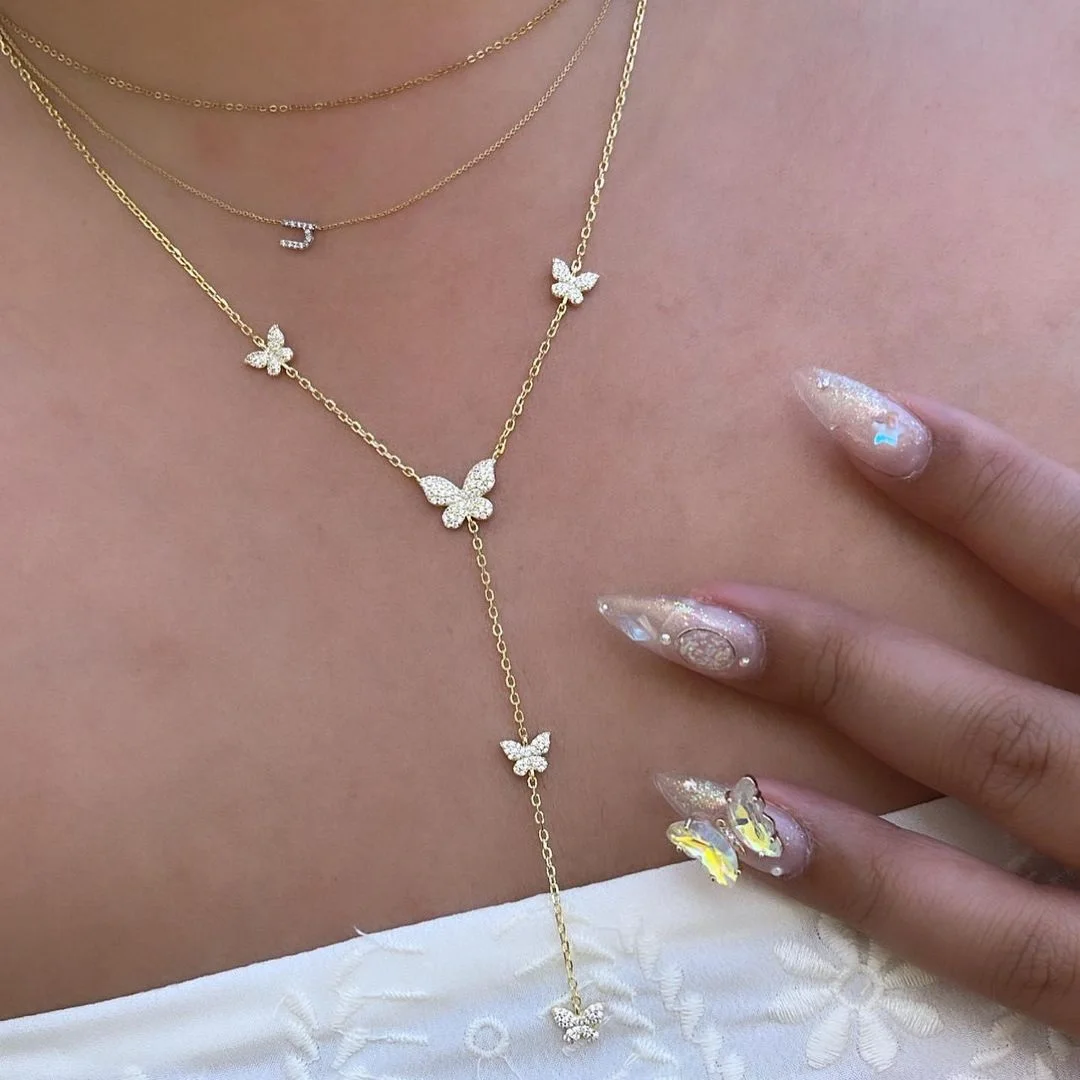 Butterfly Necklace Women | Chain Long Butterfly | Butterfly Lariat ...