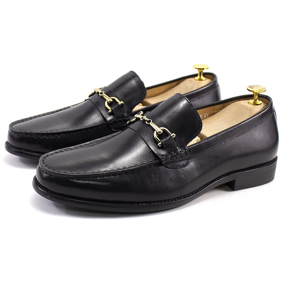 Men's Loafers Real Cow Leather Handmade Metal Chain Slip on Dress Shoes ...
