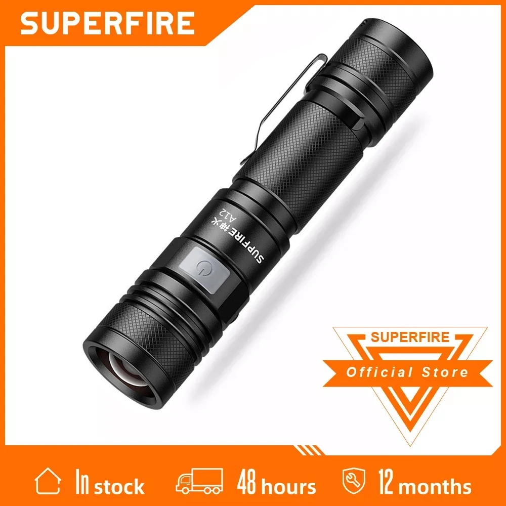 SUPERFIRE A12 15W EDC 줌이 가능한 손전등 18650 배터리 USB C 토치 캠핑 낚시 랜턴 920LM, 최고의 ...