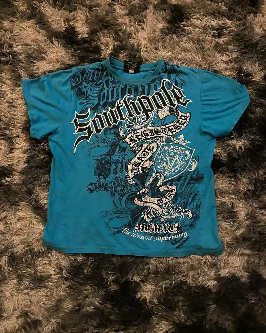 2000S Gothic Blue Retro Print Hip Hop Street Fashion Y2K Plus Size T ...
