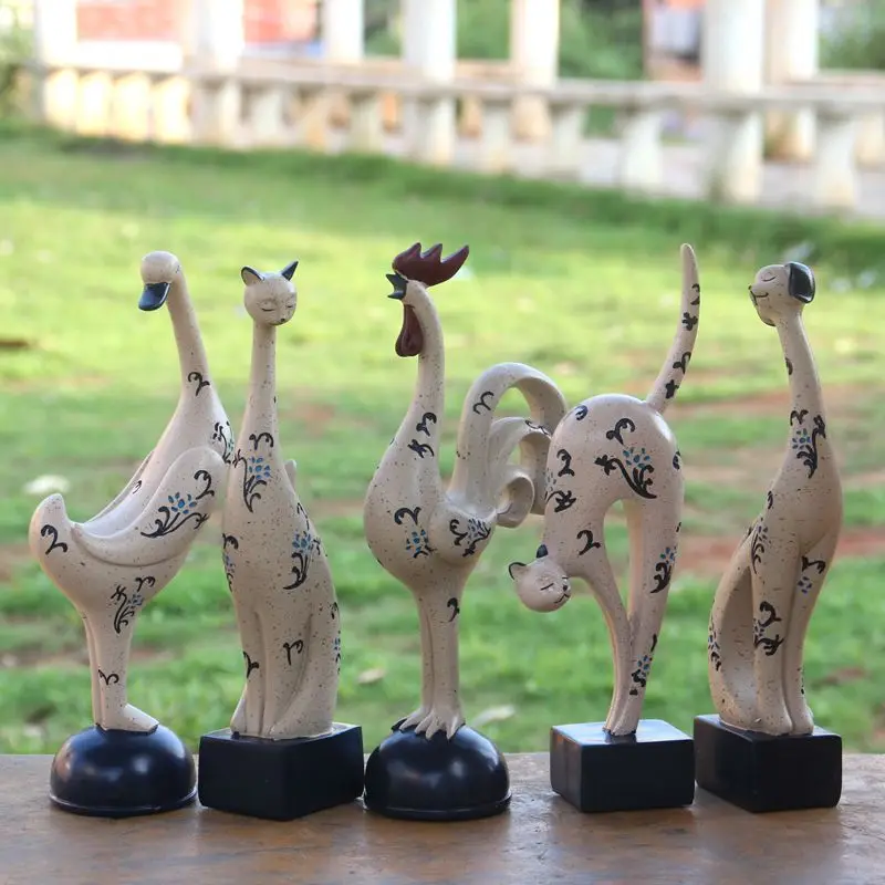 Resin-Animal-Craft-Figurines-Duck-Dog-Cat-Statue-Artwork-Outdoor-Garden ...