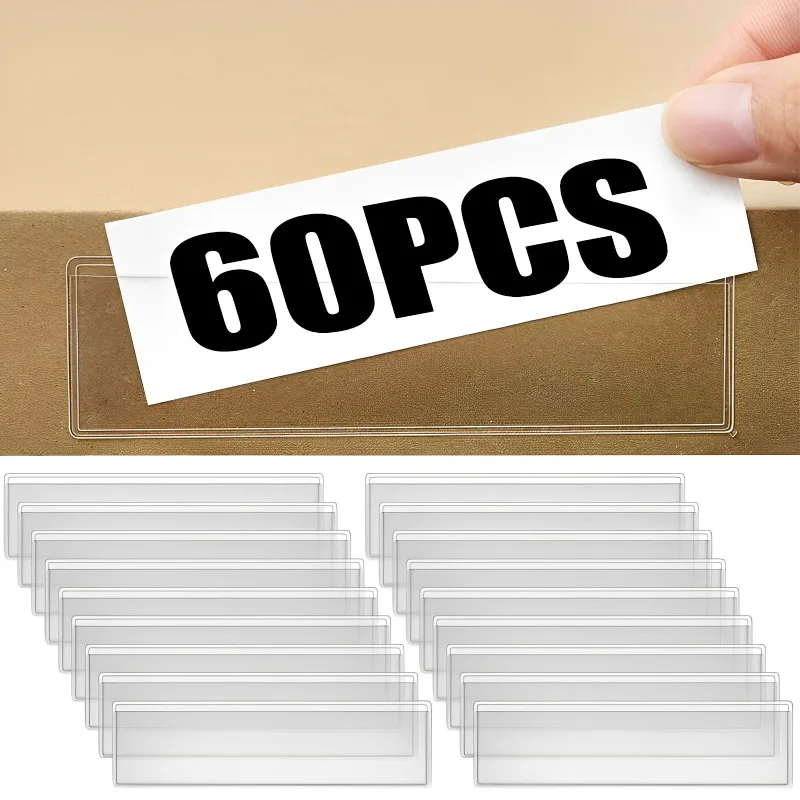 4-60PCS-Clear-Self-Adhesive-Label-Bag-Identification-Cards-Holder-Shelf ...