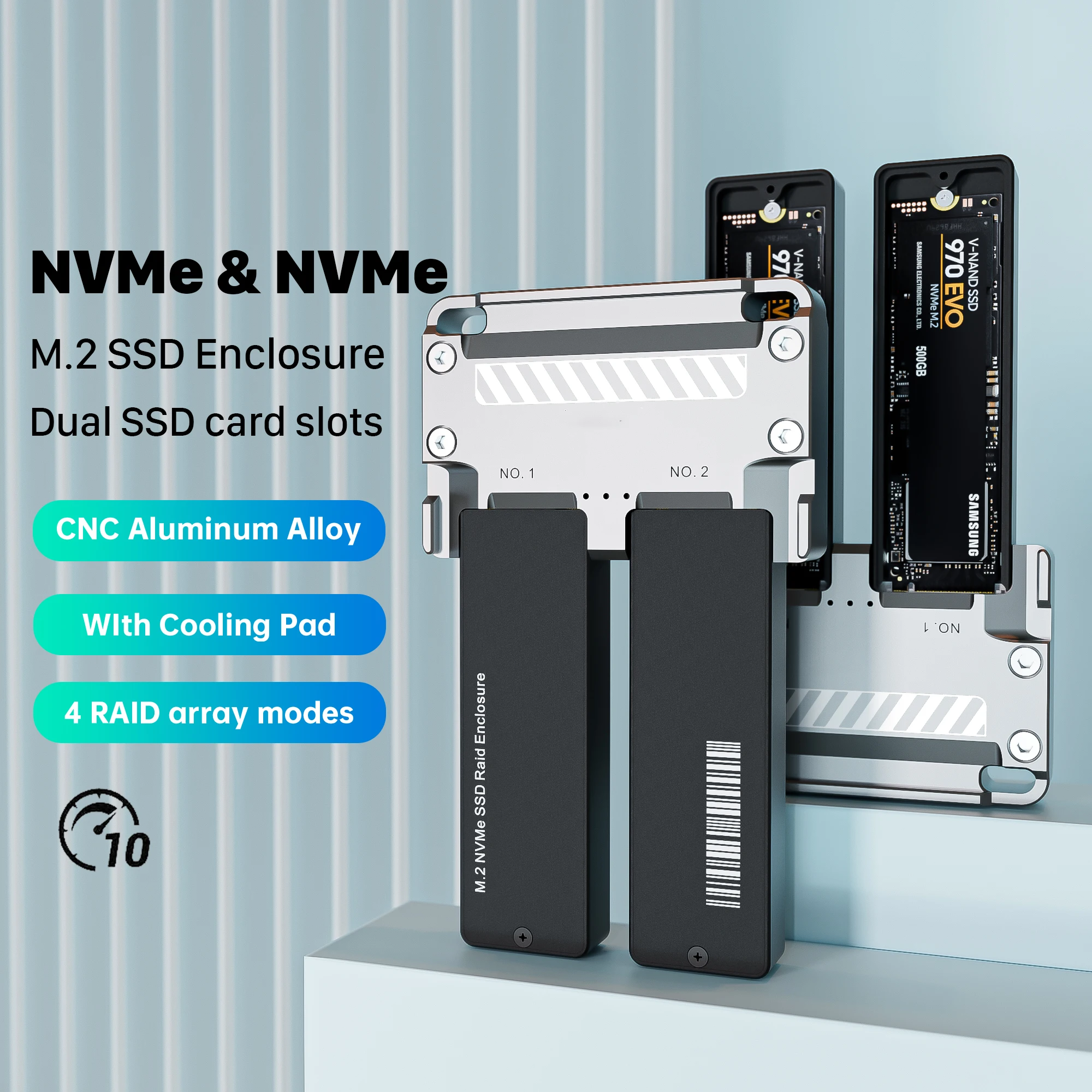 외장 모바일 하드 드라이브 케이스, M.2 NVME SSD 인클로저, 듀얼 베이 RAID, M2 Nvme 2230 2242 ...