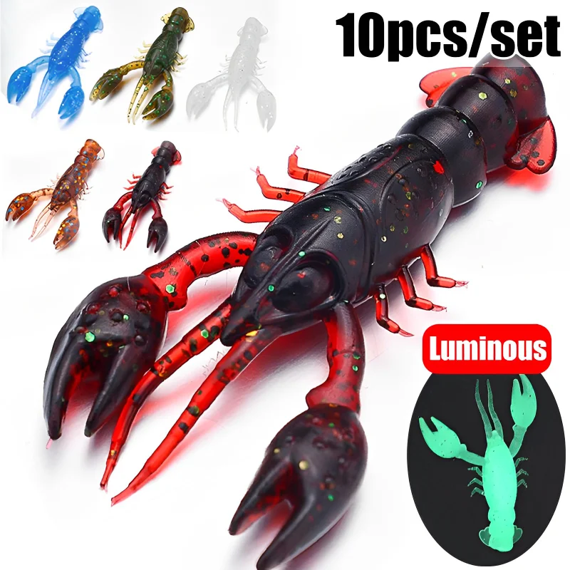 10pcs Soft Lure Artificial Bait Shrimp Lobster Crayfish Worm Shad Eel Needfish Swimbait Jig Head ...
