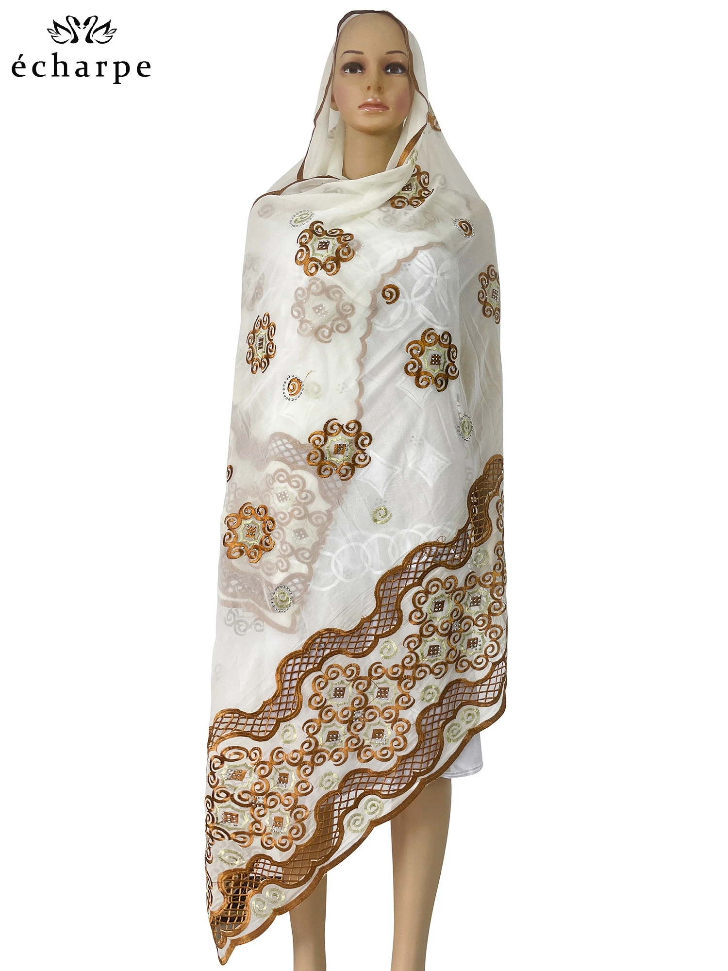 New Style African Muslim Headite Cotton Embroidered Scarf Dubai ...