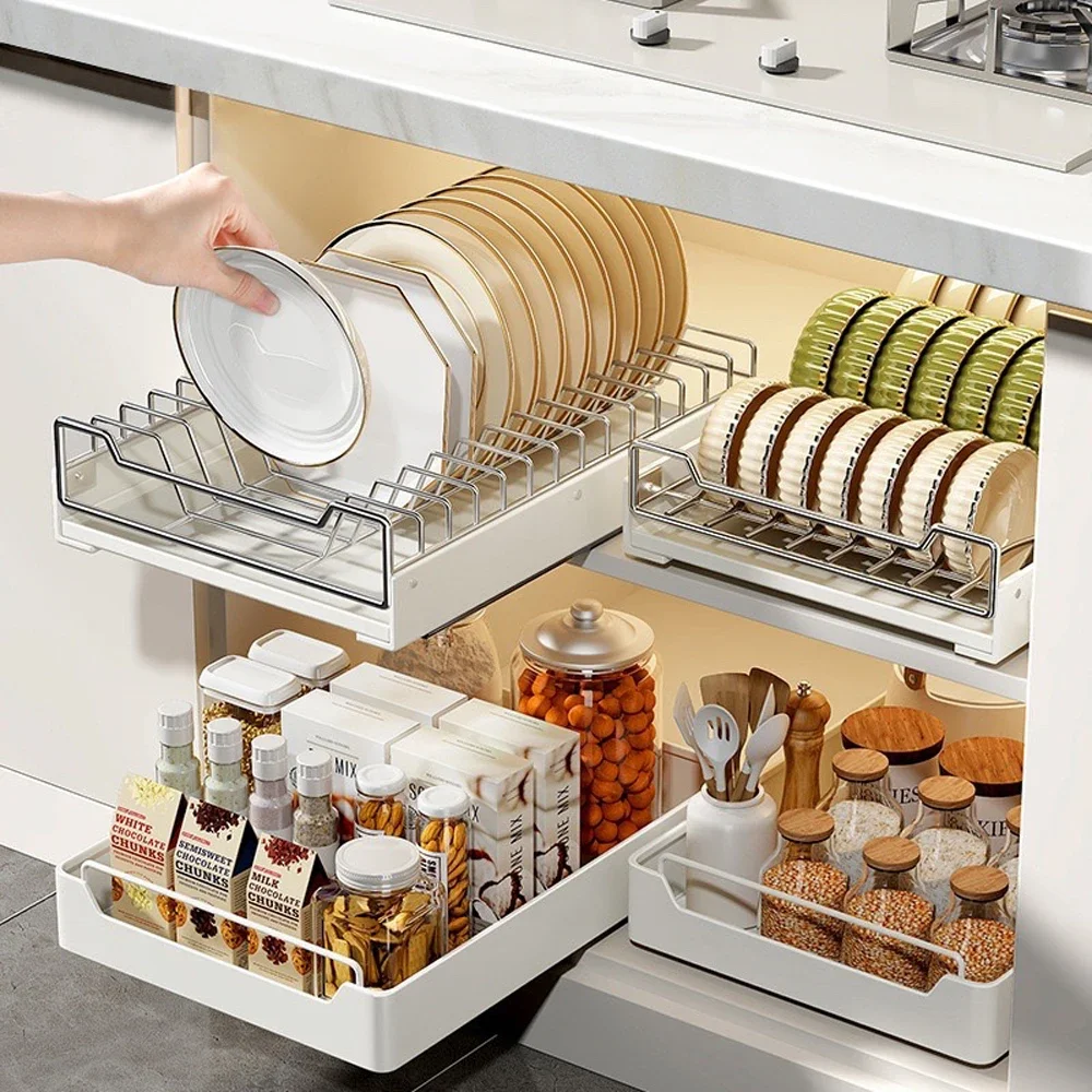 New-Pull-out-Kitchen-Storage-Rack-with-Slide-Rails-Drawer-Type-Bowl ...