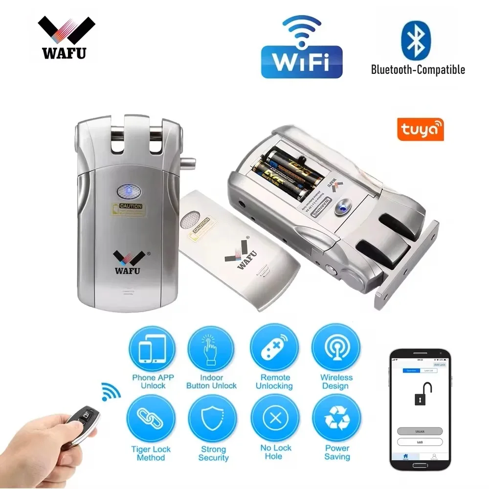 Wafu-019-Invisible-Remote-Control-Lock-433Mhz-Indoor-Deadbolt-Smart ...