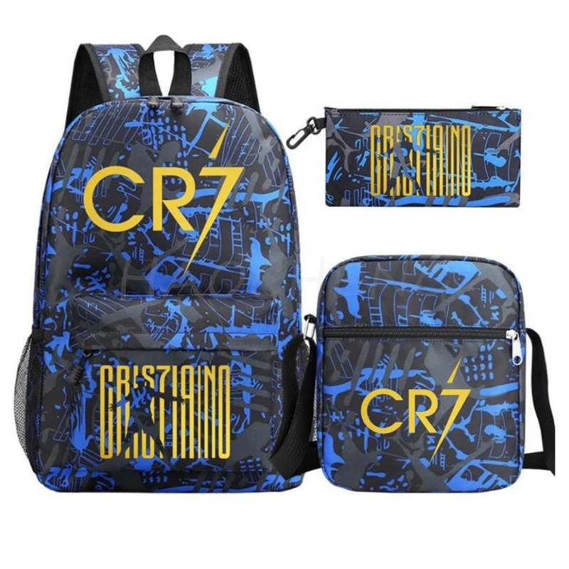3Pcs-Sets-Boys-Girl-Football-CR7-School-Backpack-School-Bags-Travel ...