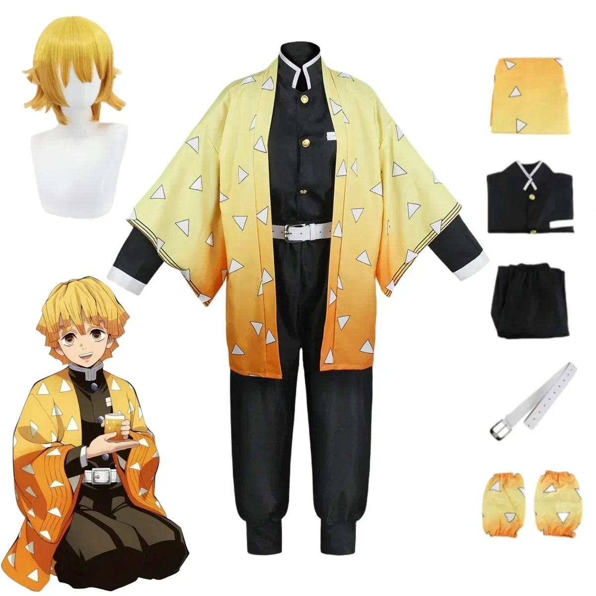Anime-Agatsuma-Zenitsu-Cosplay-traje-Kimono-Halloween-Kleding-uniforme ...