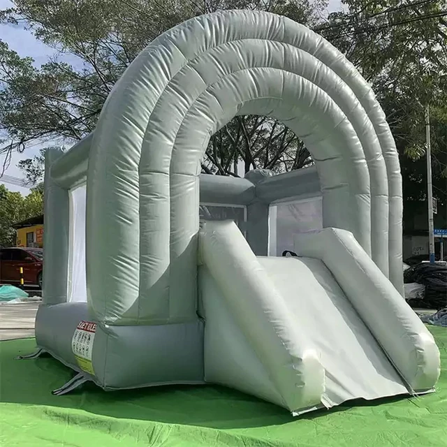 Kids Commercial Spacewalk Inflatable Rainbow Bouncy Castle White Pastel ...