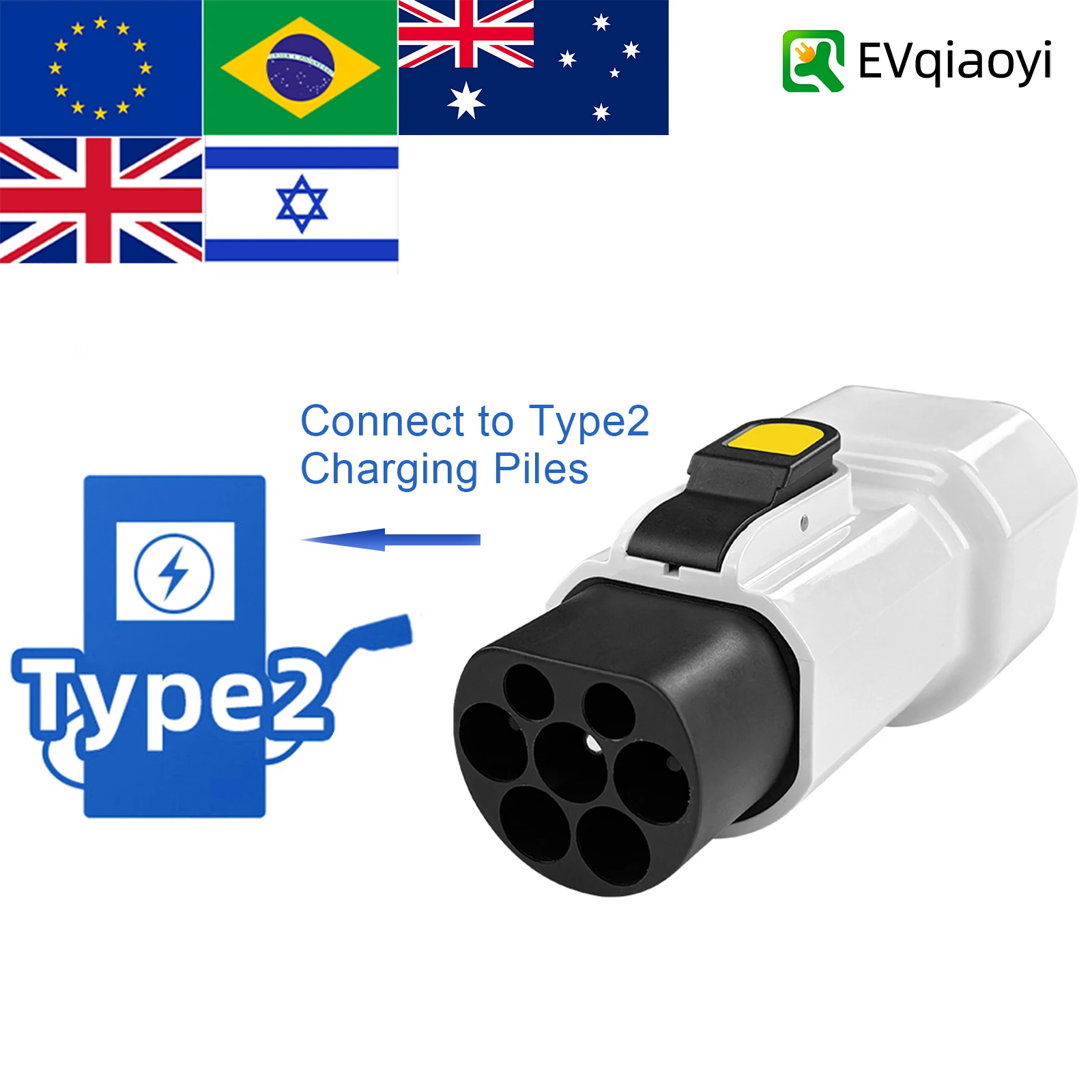 EVqiaoyi Type 2 pile to 16A Socket Adaptor Compatible with TYPE 2 ...