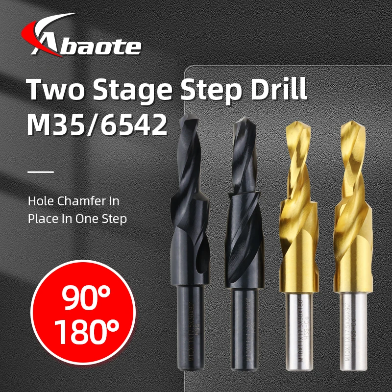 ABAOTE-Two-Stage-Drill-Bit-90-180-Degree-HSS6542-Nitride-Twist-Step-M3 ...