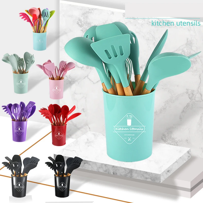 Conjunto-De-Colher-De-Silicone-Para-Cozinha-Antiderrapante-Cabo-De ...