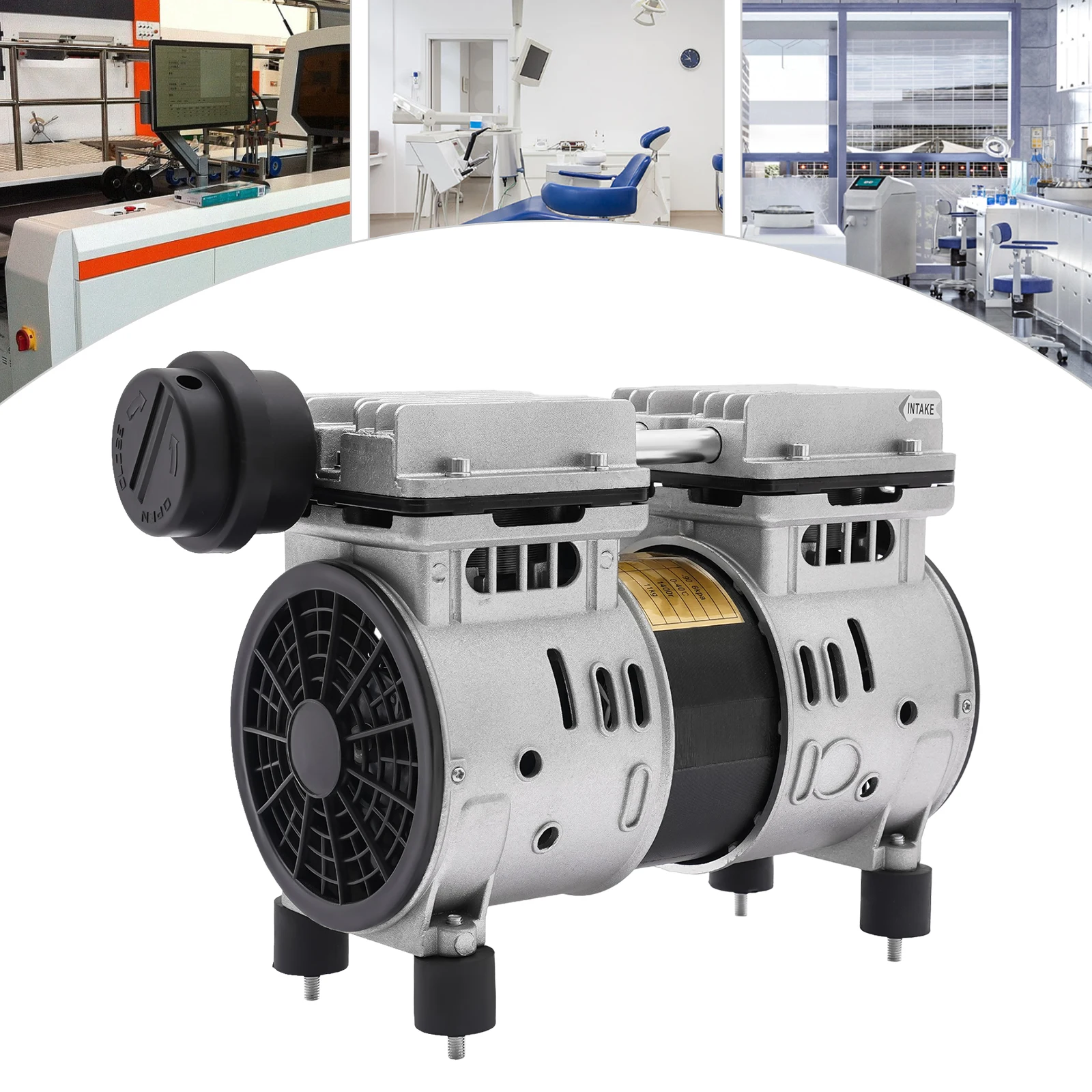 370W High Flow Vacuum Air Pump Double-Cylinder Oil Free Oilless Piston ...