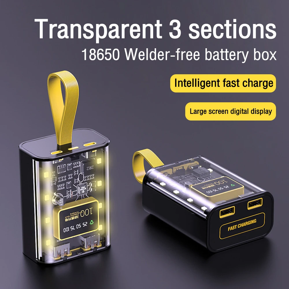 18650 Mobile Power Supply Shell PD 22.5W Fast Charging Transparent ...