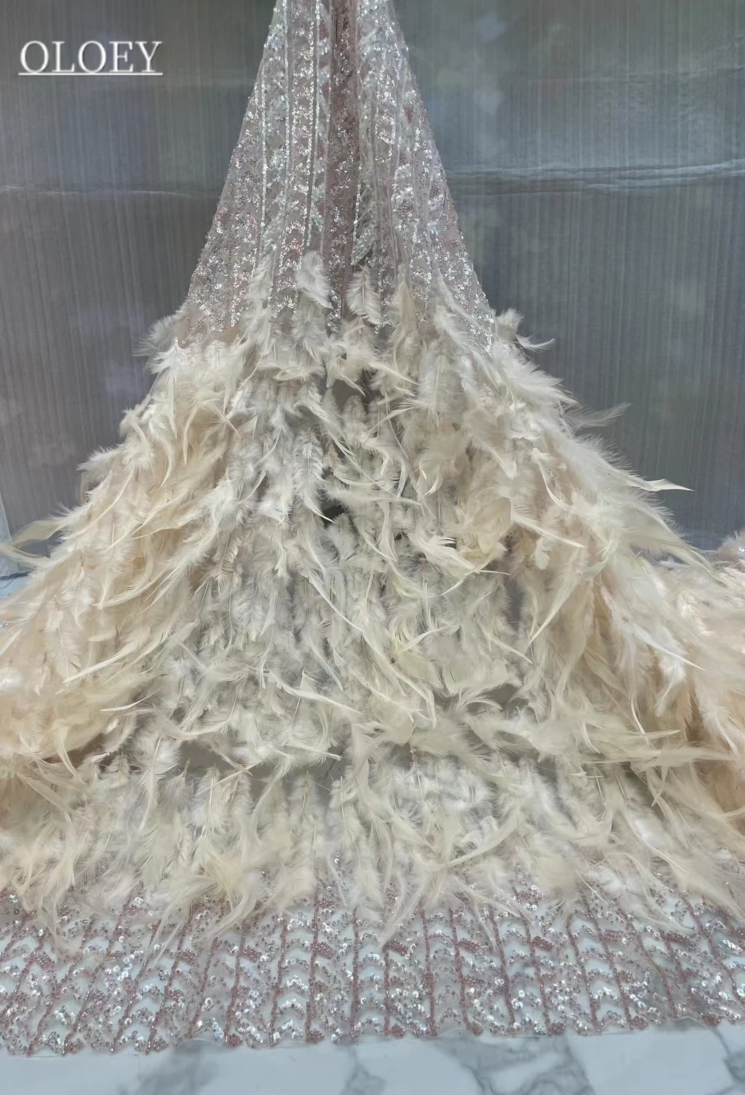 High-End-High-Quality-Luxury-French-Mesh-Feather-Beaded-Lace-Fabric ...