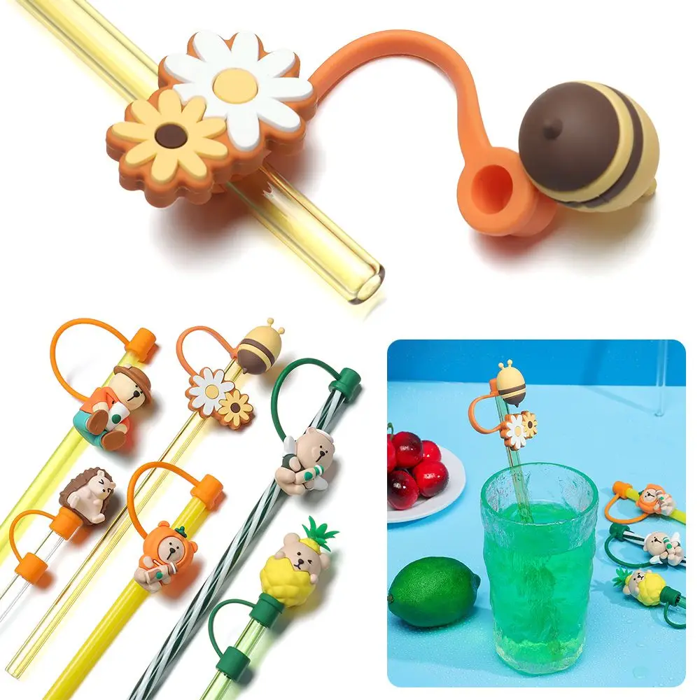 1Pc-Straw-Covers-Cartoon-Reusable-Silicone-Straw-Tip-Toppers-for ...