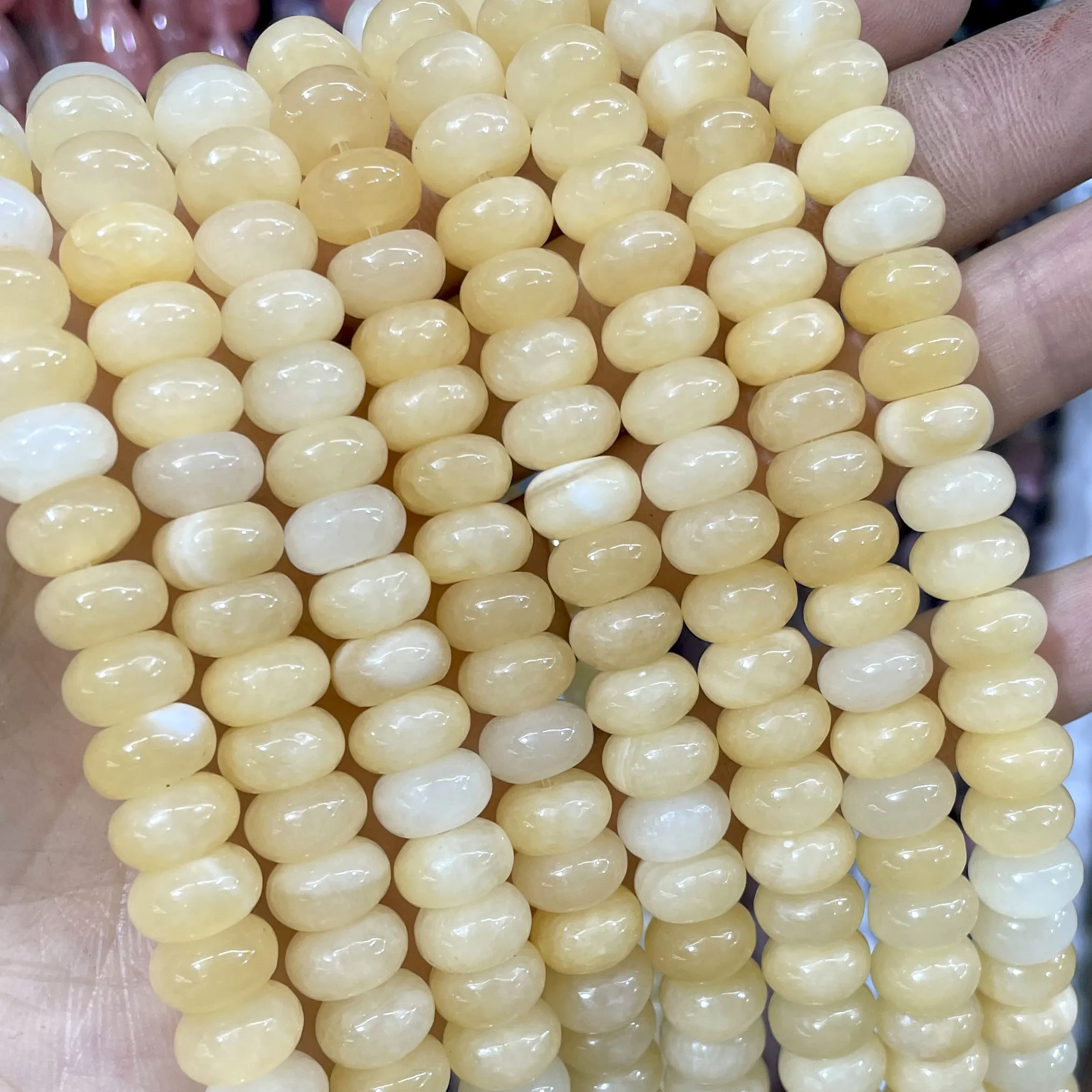 5X8MM 6X10MM Natural Stone Yellow Jade Chalcedony Flat Rondelle Loose ...