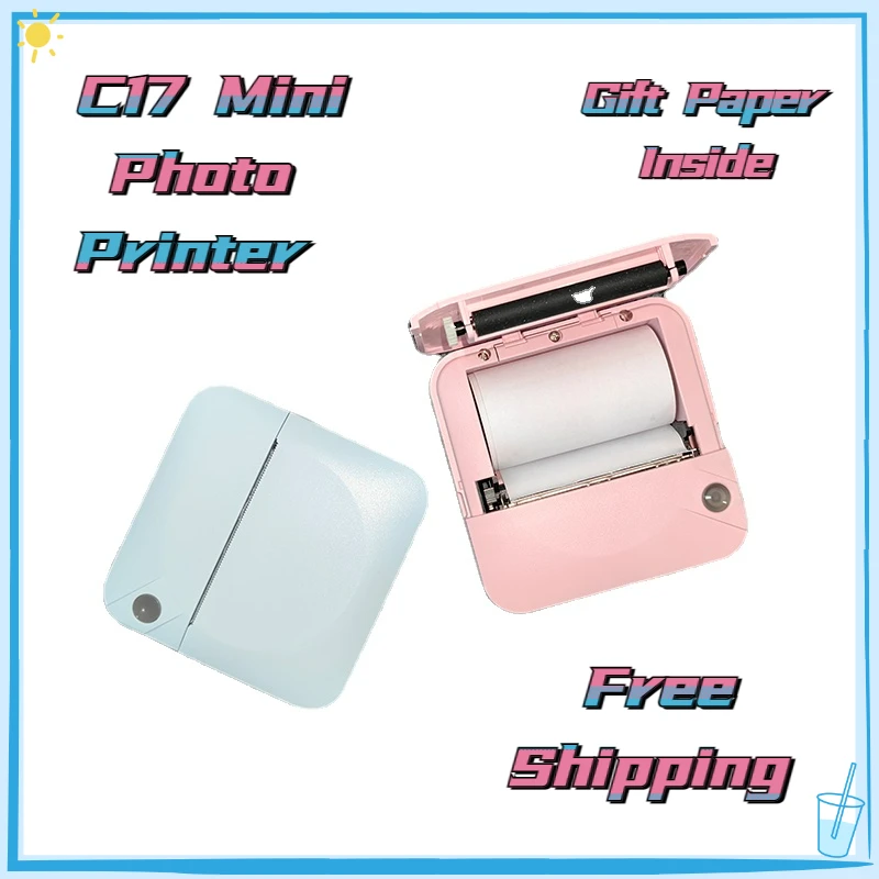 C17 Mini Portable Thermal Printer Paper Photo Pocket Thermal Printer ...