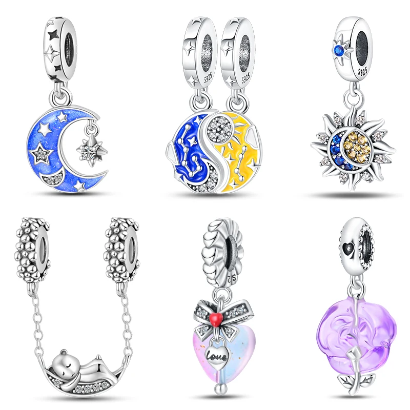 Real-925-Sterling-Silver-Moon-Vitreous-Star-Fairy-Tale-Charms-Beads-Fit ...