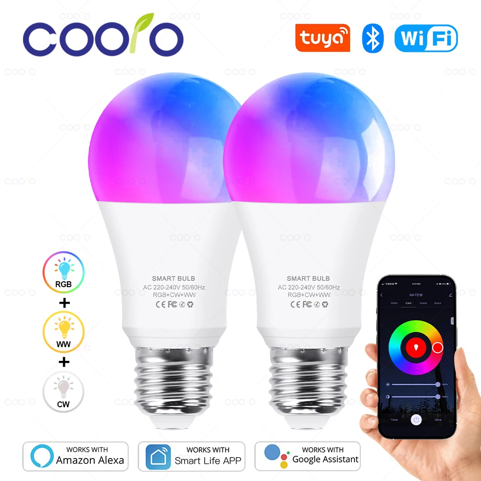 Tuya WiFi/Bluetooth Smart Bulb E27 RGB+C+W Smart Light Bulbs AC 220V ...