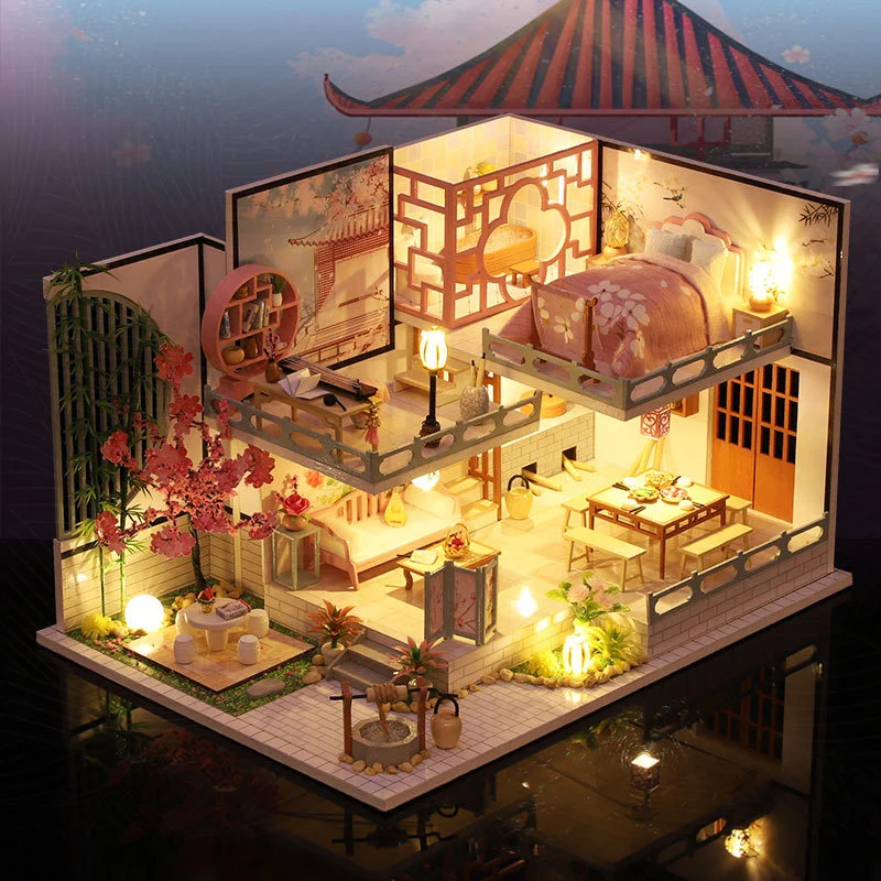 DIY-Wooden-Doll-House-Japanese-Casa-Miniature-Building-Kits-Dollhouse ...