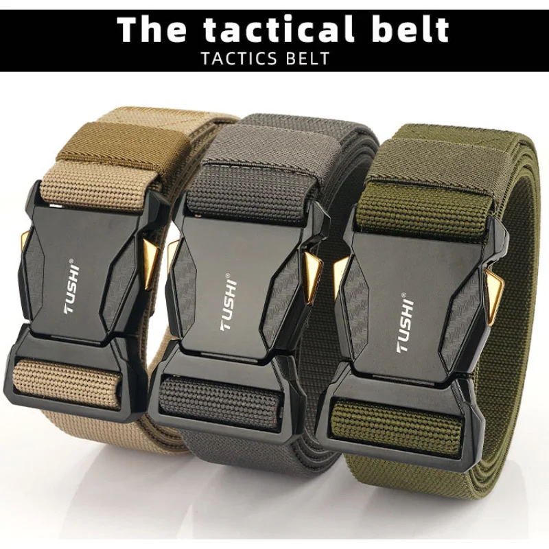 Metal-Quick-Release-Belts-Pluggable-Buckle-Elastic-Canvas-Belts-For-Men ...