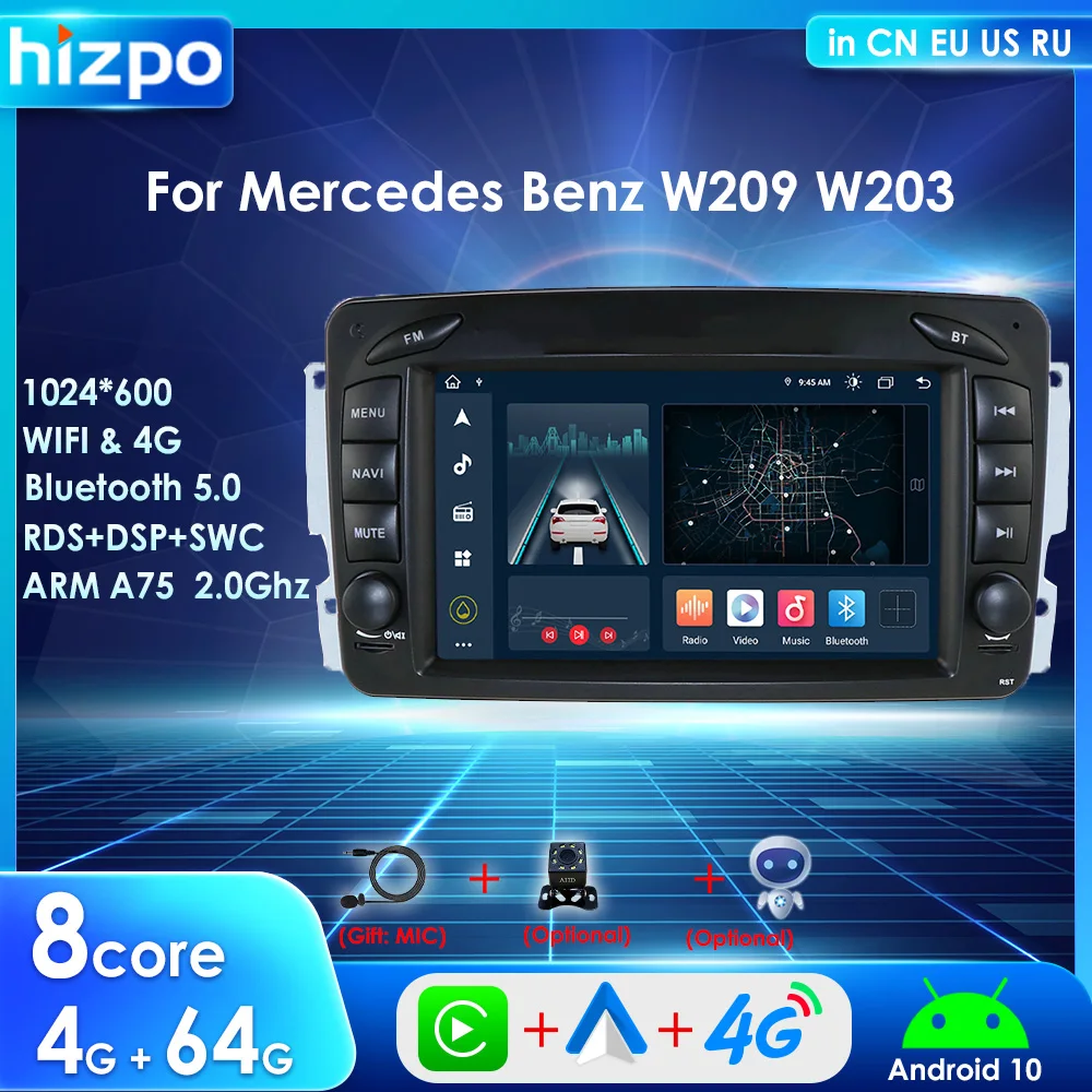 Hizpo 2 Din Car Radio Carplay Android For Mercedes-benz Clk W209 W168 ...